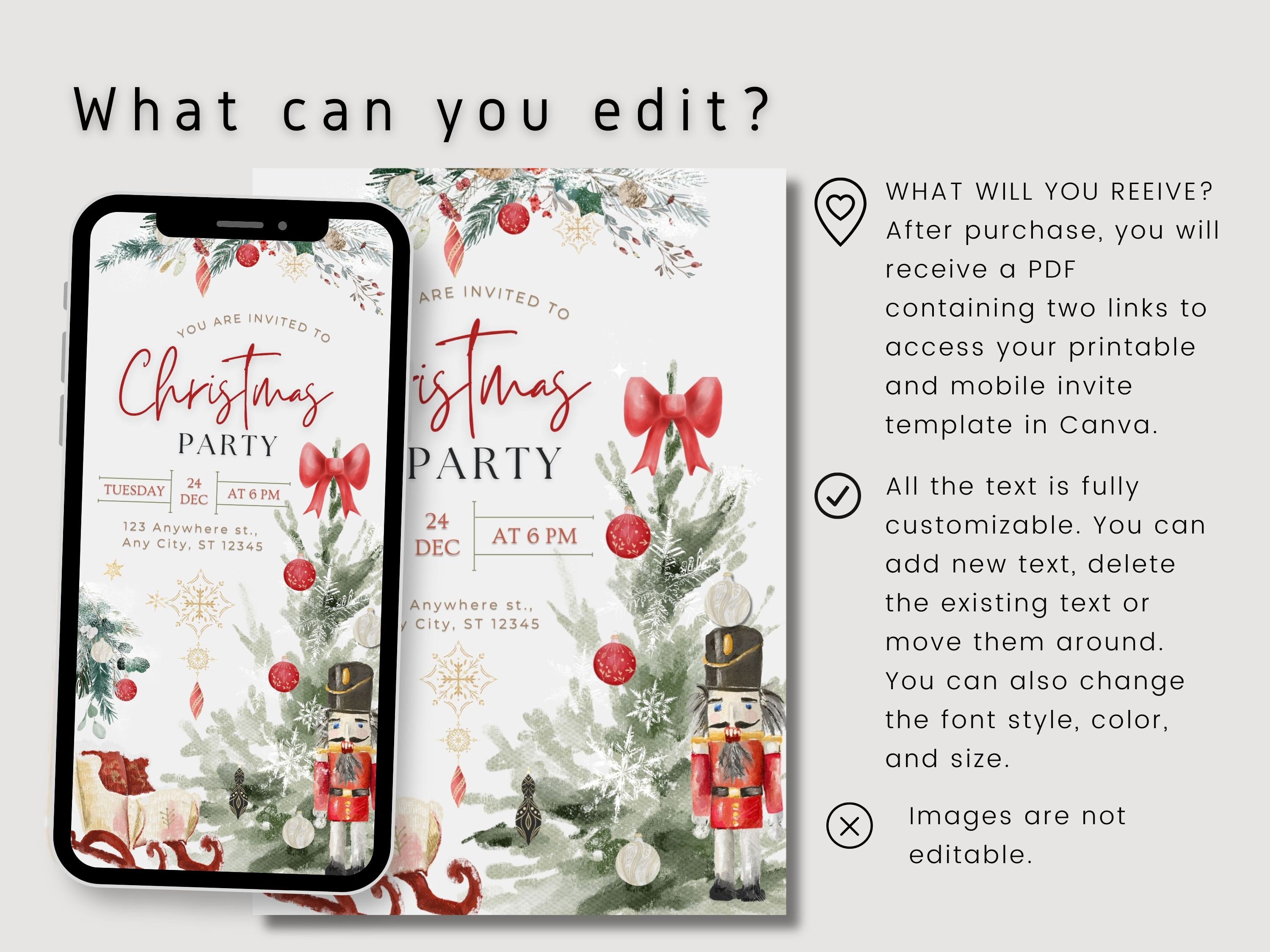 Christmas Party Invitation Printable Template, Editable Christmas Eve ...