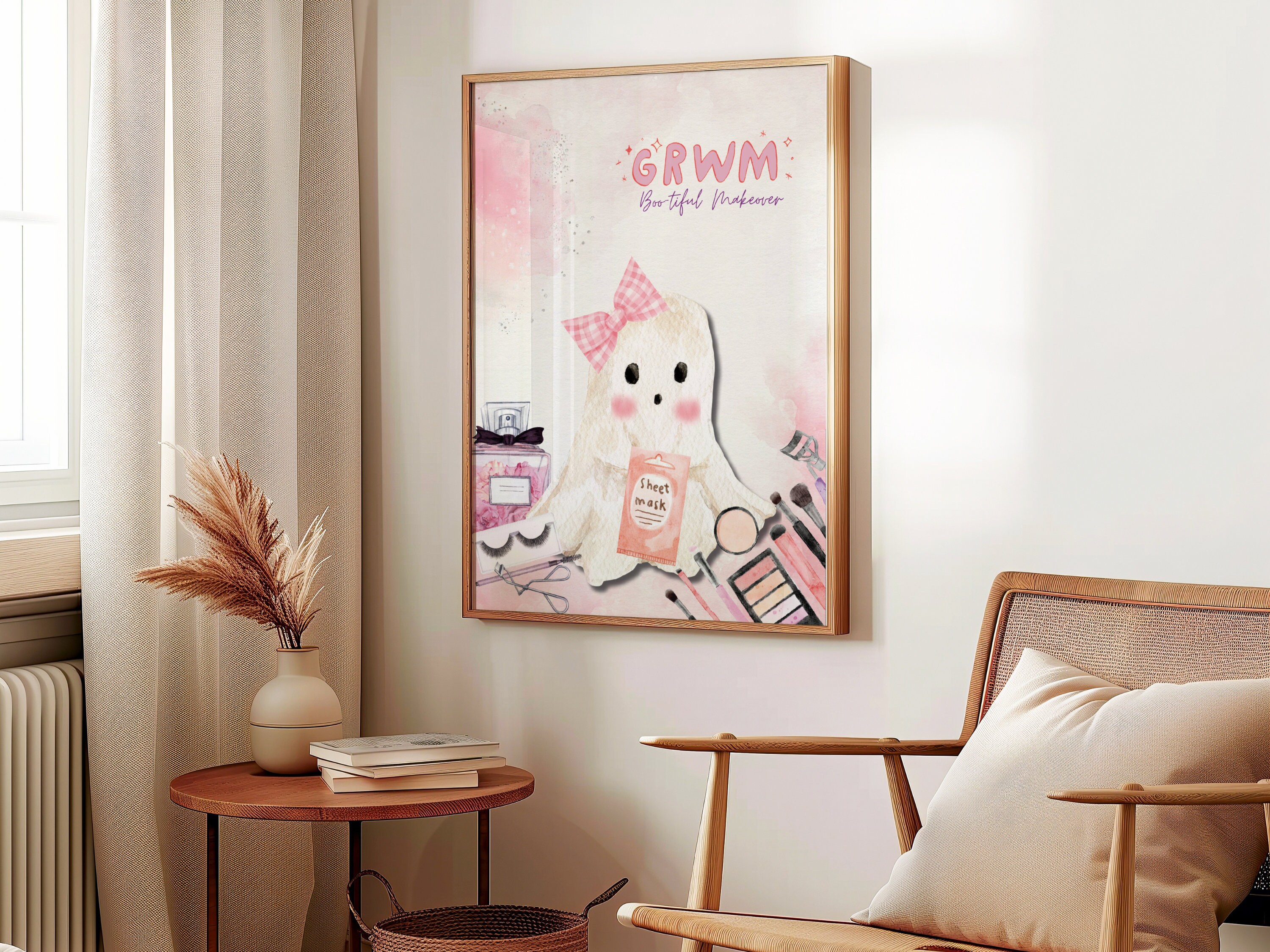 Pink Bow Ghost Wall Art Printable, Cute Ghost Halloween Décor, Get ...