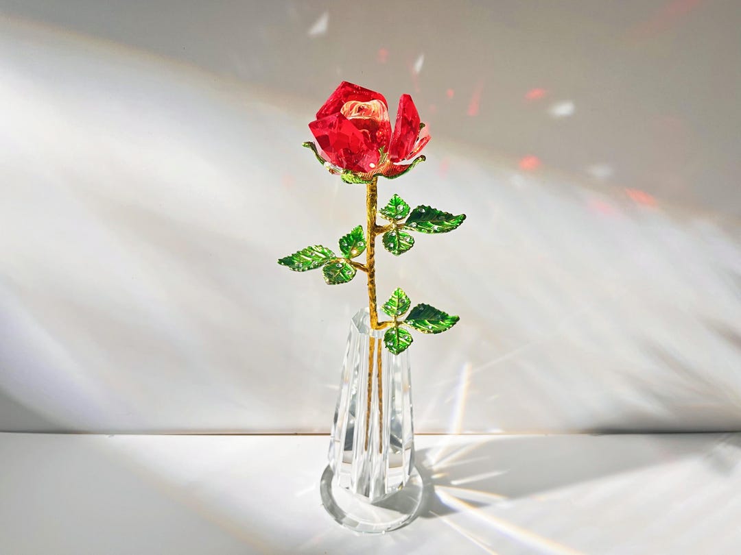 Glass Rose Flower, Red Crystal Rose, Beautiful Flowers, Home Decoration ...