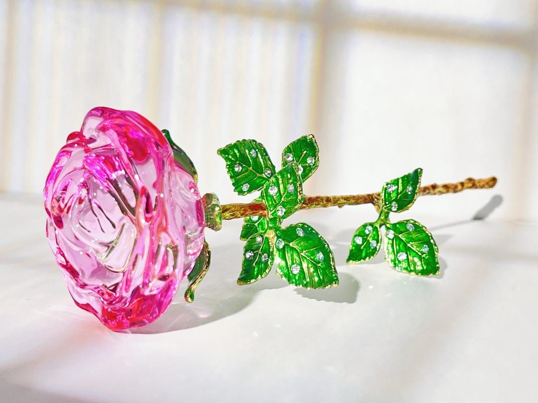 Glass Rose Flower, Pink Crystal Rose, Beautiful Flowers, Home ...
