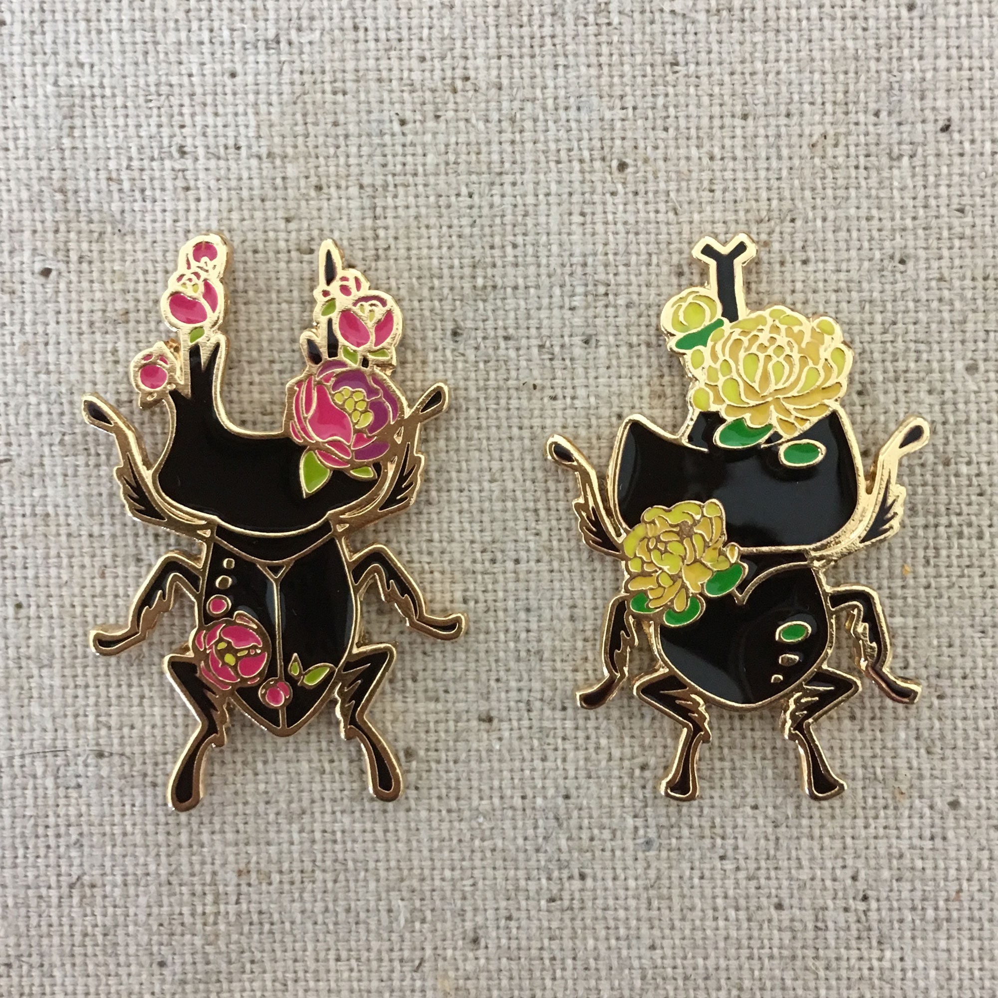 Flower Stag Beetle Burgundy Enamel Pin | Etsy