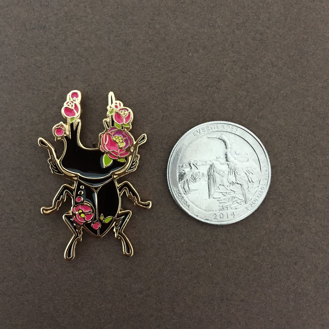 Flower Stag Beetle burgundy Enamel Pin | Etsy