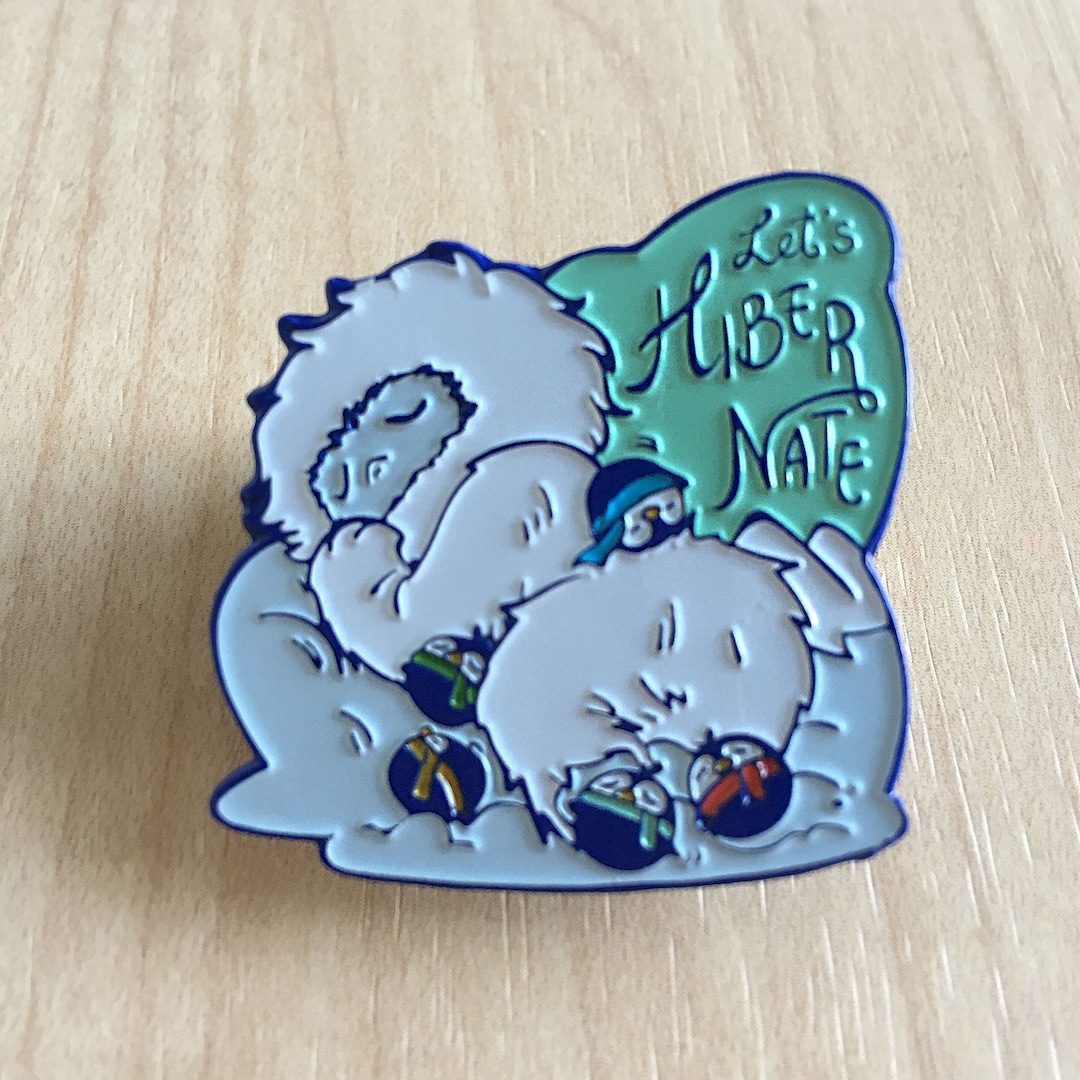 Baby Yeti & Pygmy Penguins let's Hibernate Enamel Pin special Blue ...