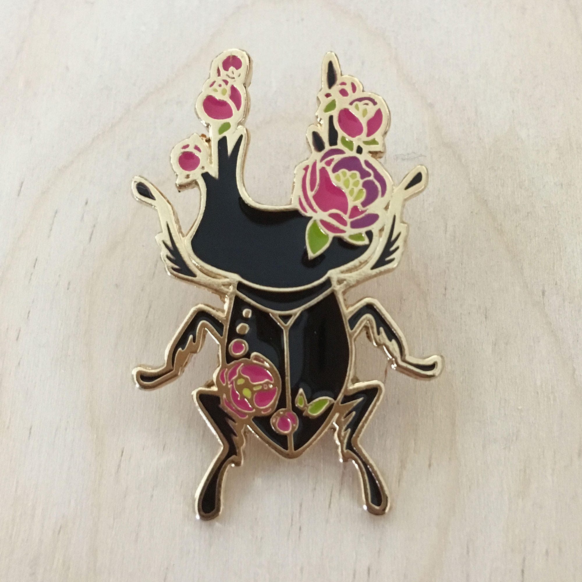 Flower Stag Beetle Burgundy Enamel Pin | Etsy