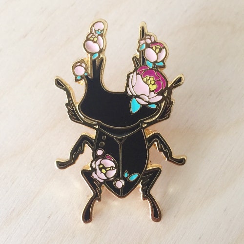 Flower Stag Beetle burgundy Enamel Pin - Etsy