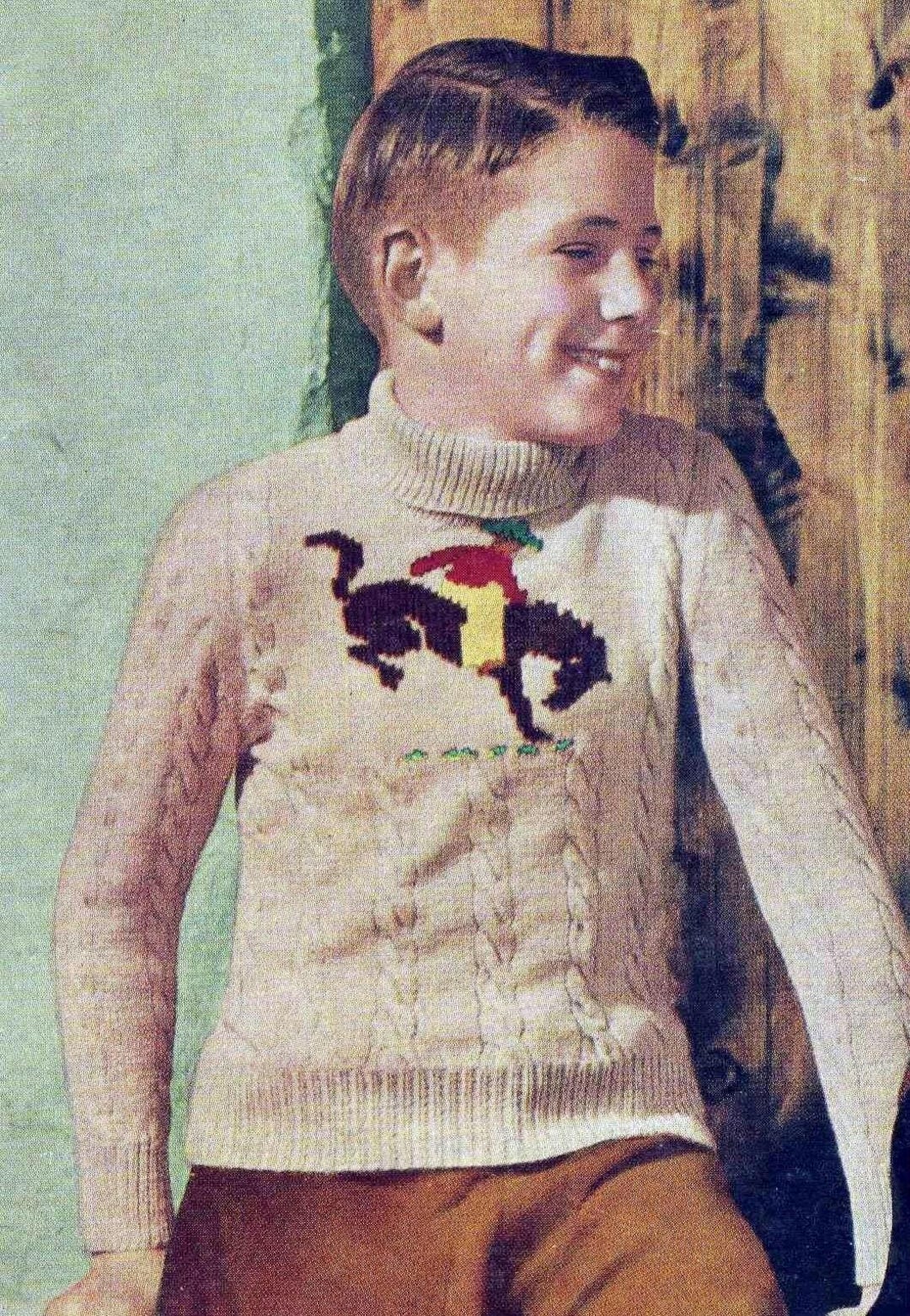 Vintage Rodeo Cowboy Horse Sweater Boys Jumper 1950s PDF Knitting ...