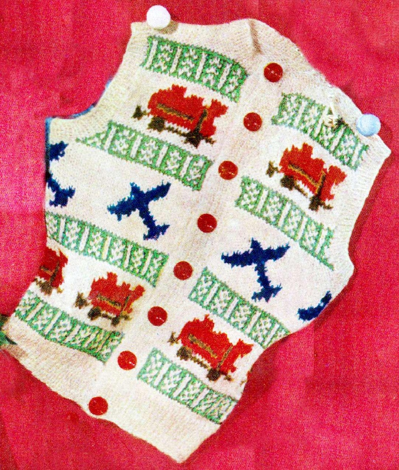 Vintage 1950s Boys Airplane Fair Isle Sweater Knitting Pattern Age 3 ...