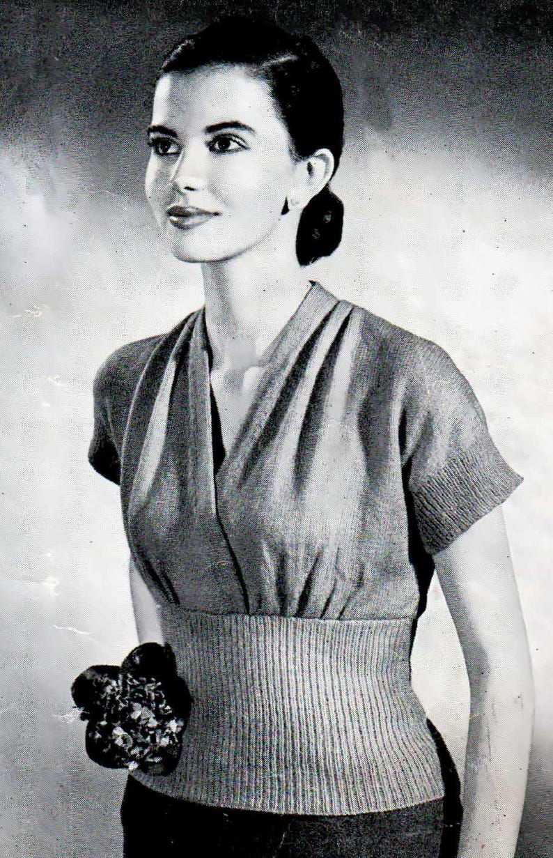 1940s Vintage Ladies Knitting Pattern Empire Line Jumper Sweater PDF ...