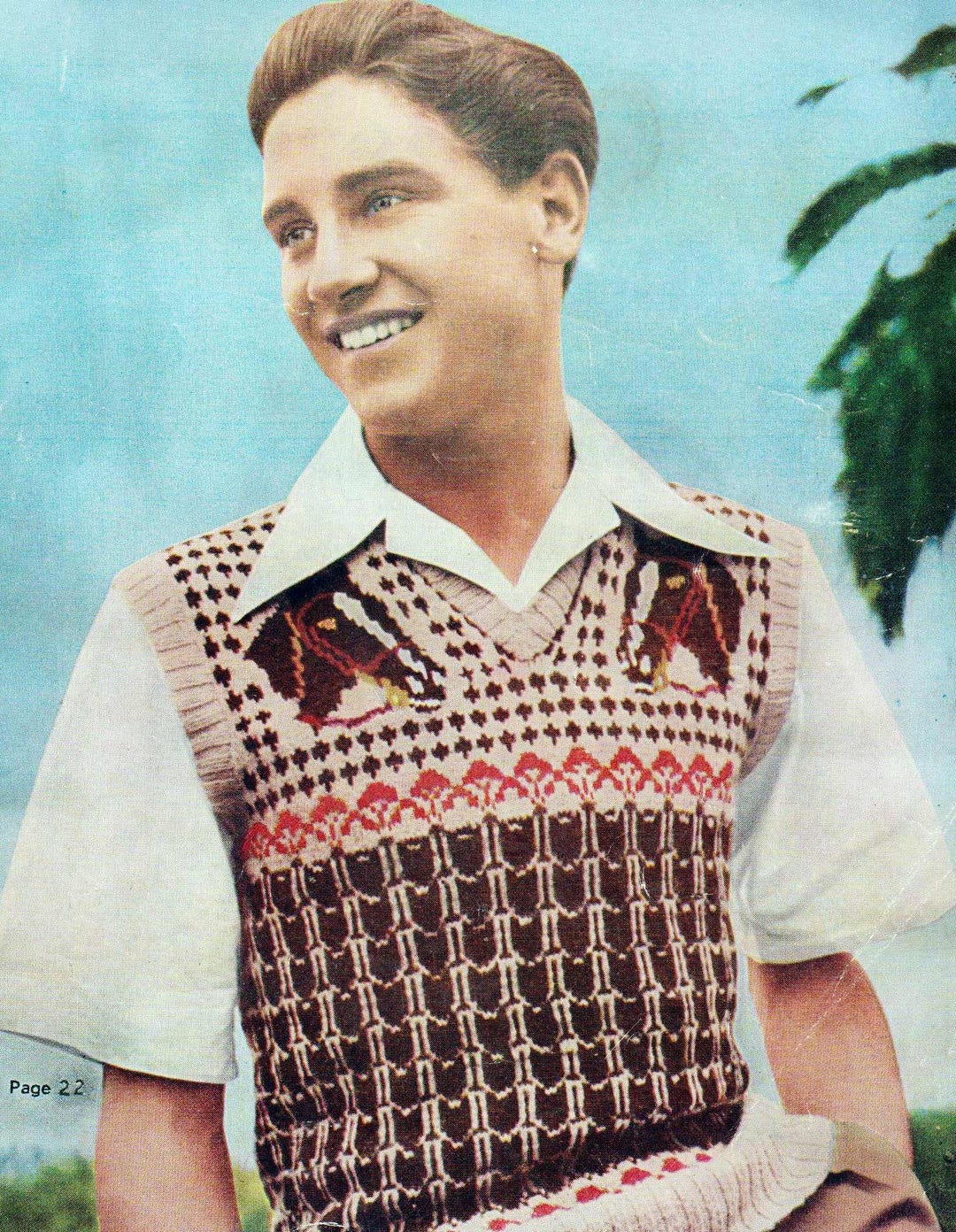 Vintage 1950s Mens Fair Isle Vest Knitting Pattern: Horse Head Cowboy ...