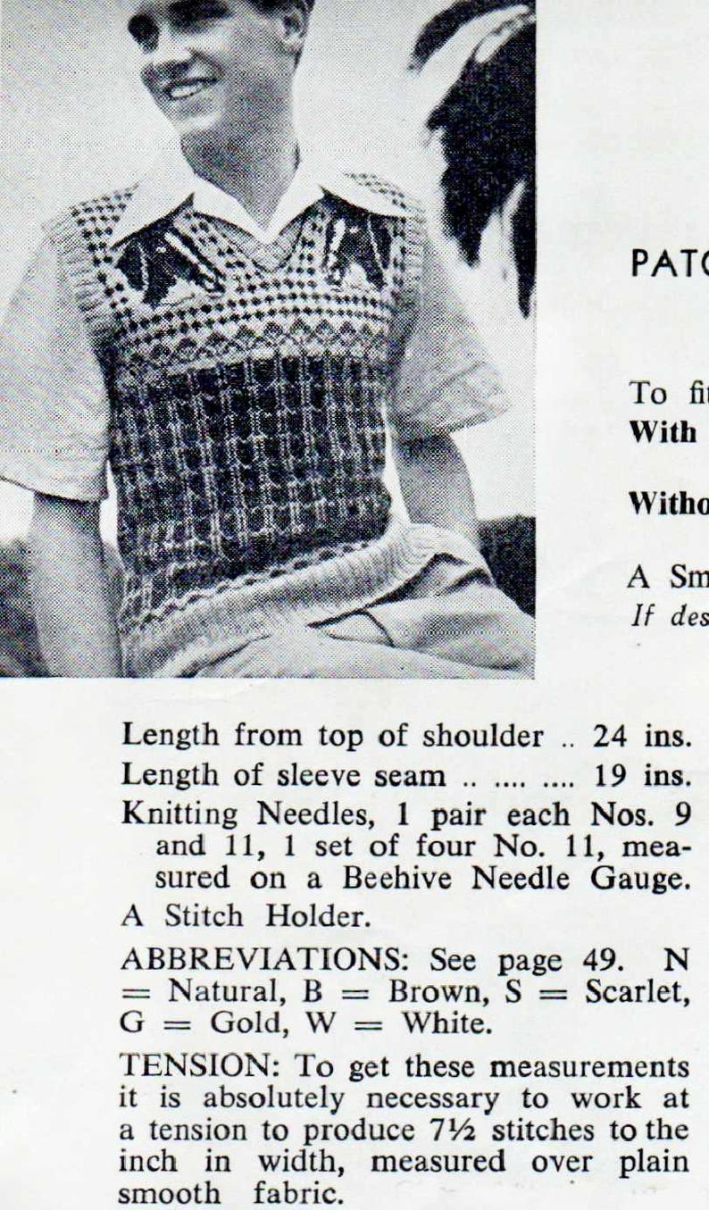 Vintage 1950s Knitting Pattern Mens Sweater Fair Isle Vest Featuring ...
