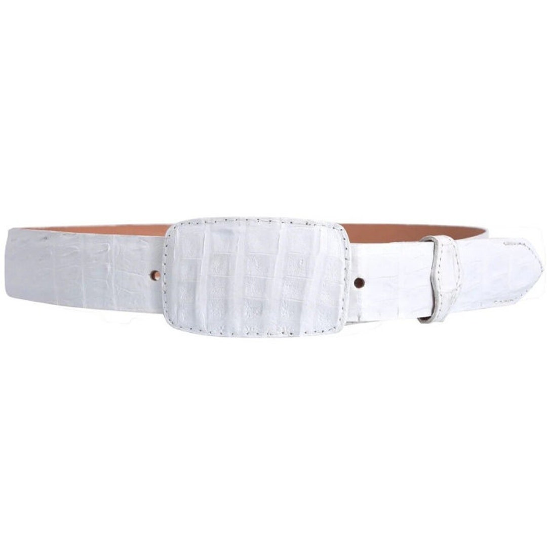 White Diamond Caiman Crocodile Belt White Leather Lining Genuine ...