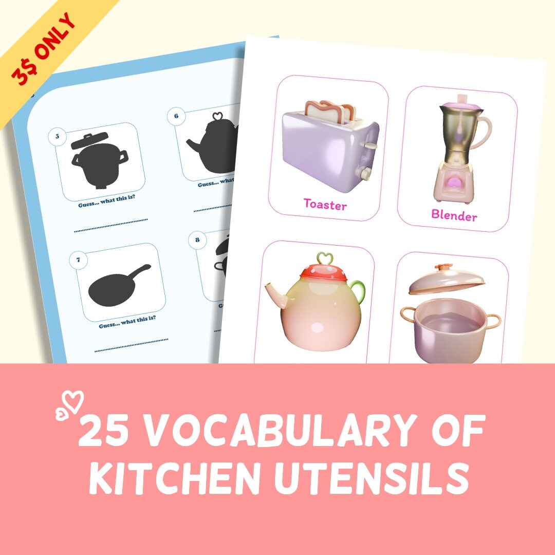 Flash Cards & Assignment of Kitchen Utensils. - Etsy