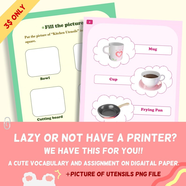 Flash Cards & Assignment of Kitchen Utensils. - Etsy