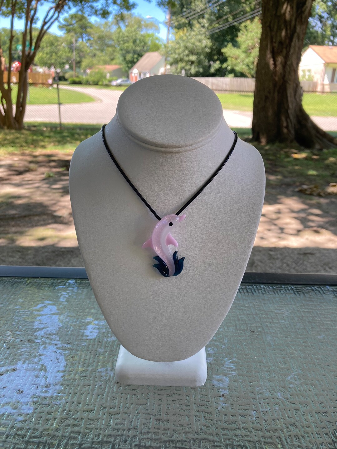 Handmade Glass Pink Dolphin Splash Pendant Necklace Ocean Life Sea Life ...
