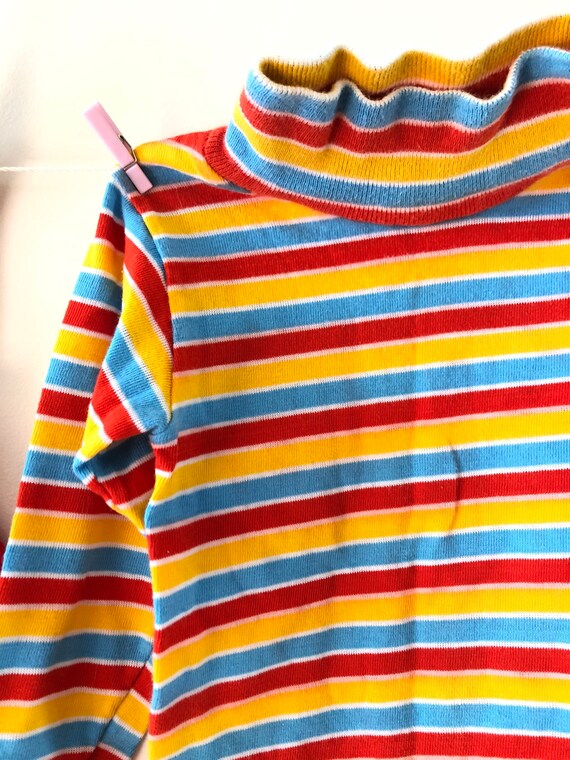 Red Overalls and Striped turtleneck set Vintage 1970s… - Gem