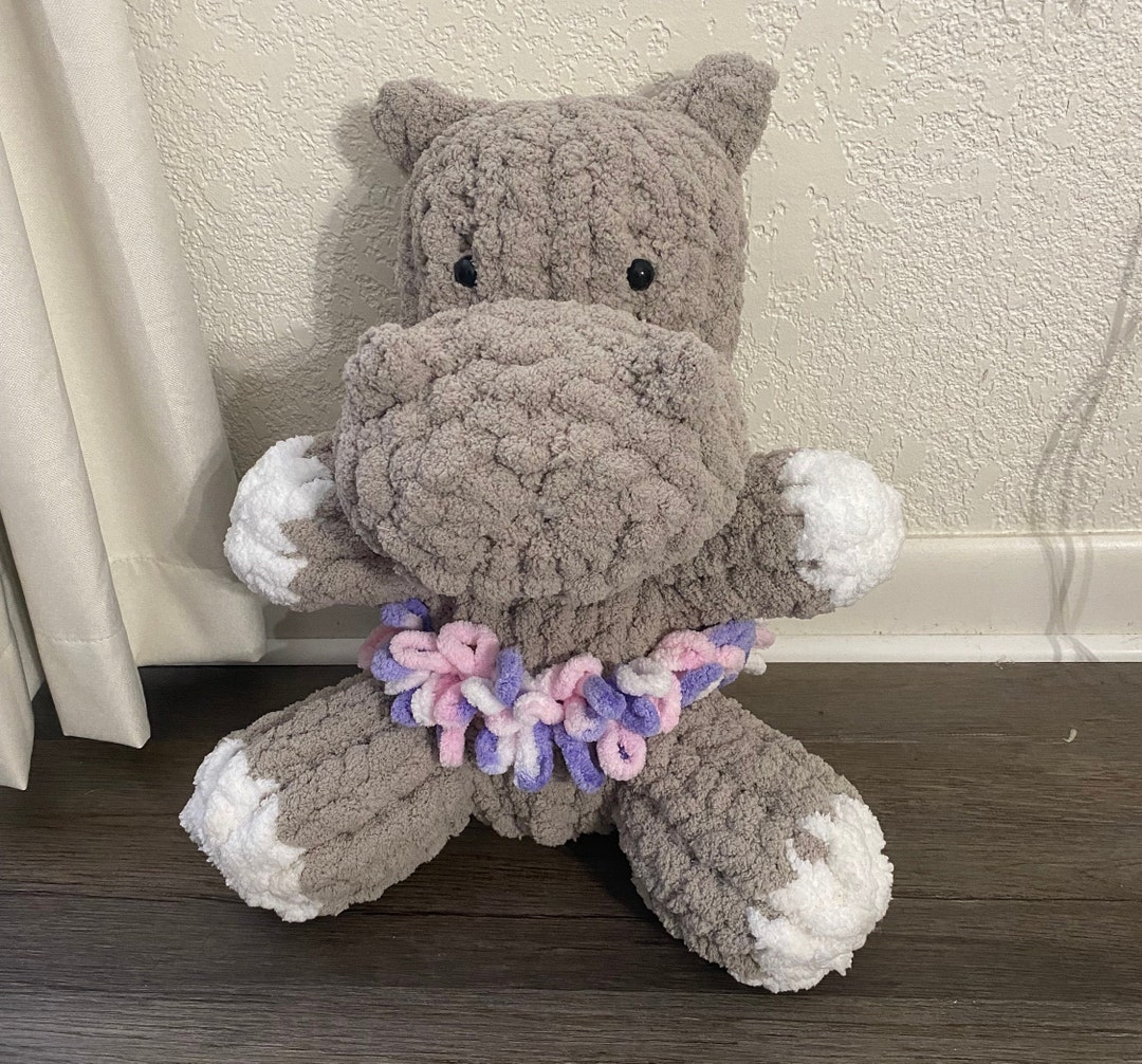 Soft, Cozy, Chunky Knit Hippo Stuffed Animal, Hippopotamus Plushie ...