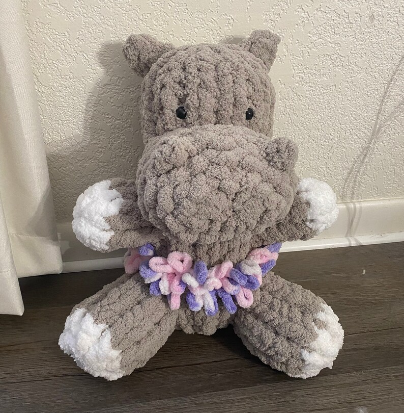 Soft, Cozy, Chunky Knit Hippo Stuffed Animal, Hippopotamus Plushie ...