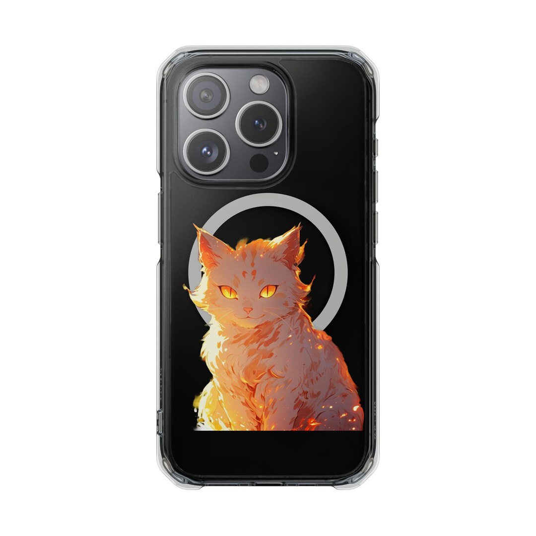 Magnetic Clear Impact Cases, Fire Cat iPhone Case, Fiery Kitty Cover ...
