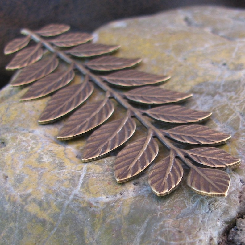 Long Leaf Botanical Branches Oxidized Brass Patina 713 - 2 Pieces - Etsy