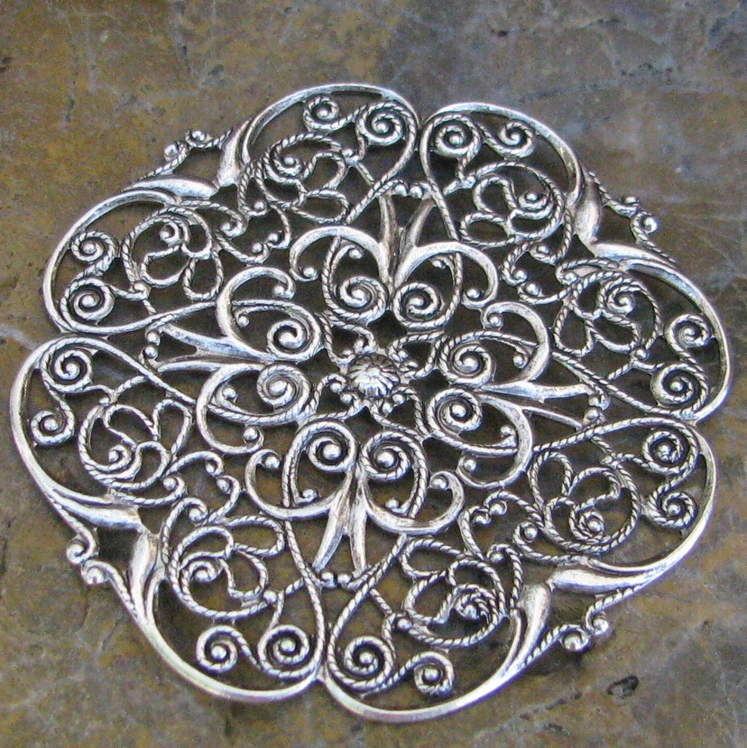 Filigree Antiqued Silver Plated Brass Jewelry Finding Round 1296 - 3 ...