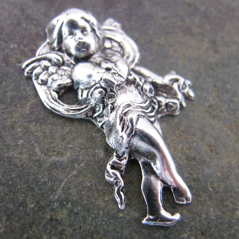 Cherubs Metal Stamping Antiqued Silver Jewelry Finding 333 - 6 Pieces ...