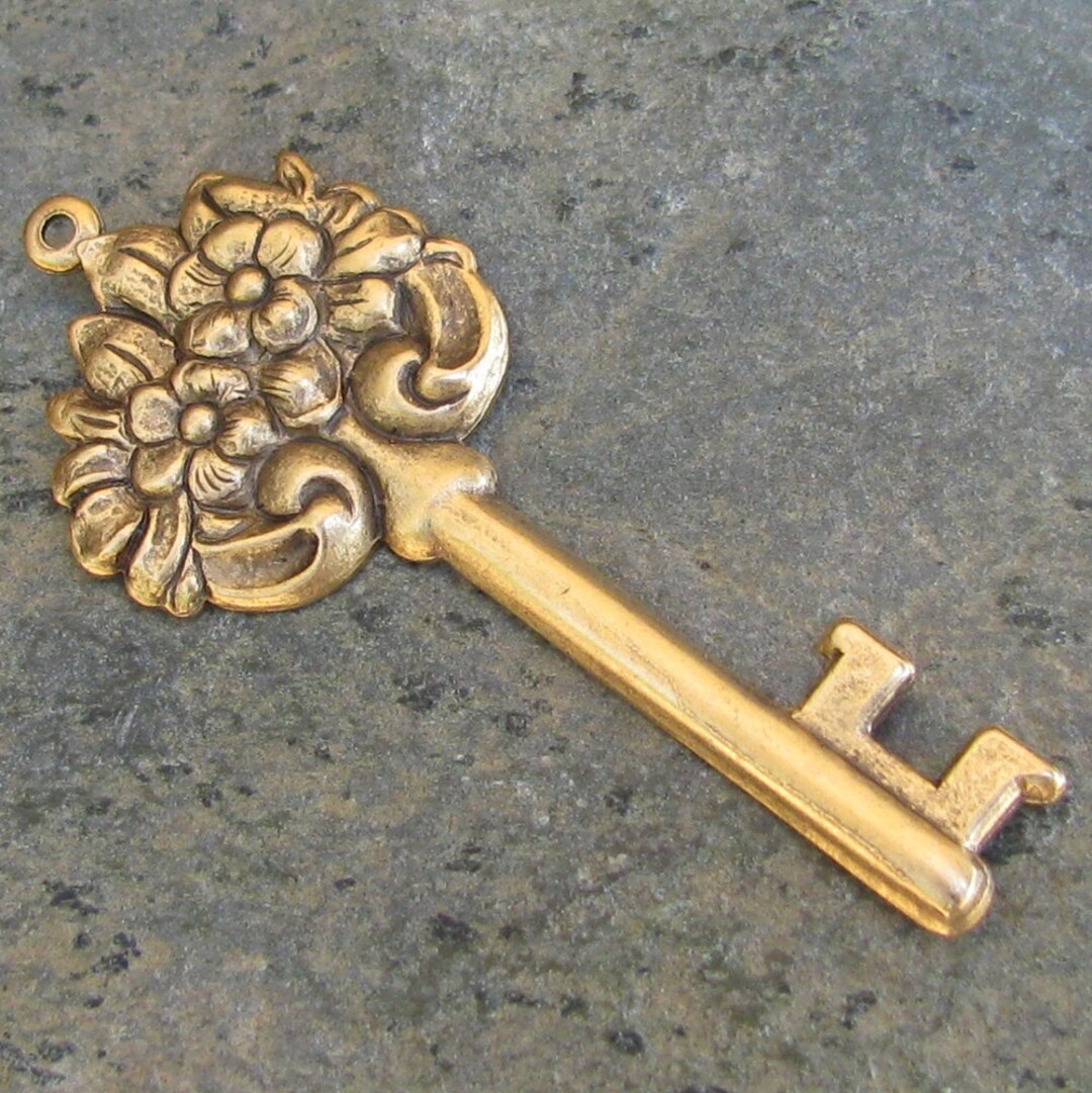 Key Charms Antique Gold Metal Stamping Finding 1027 - Etsy