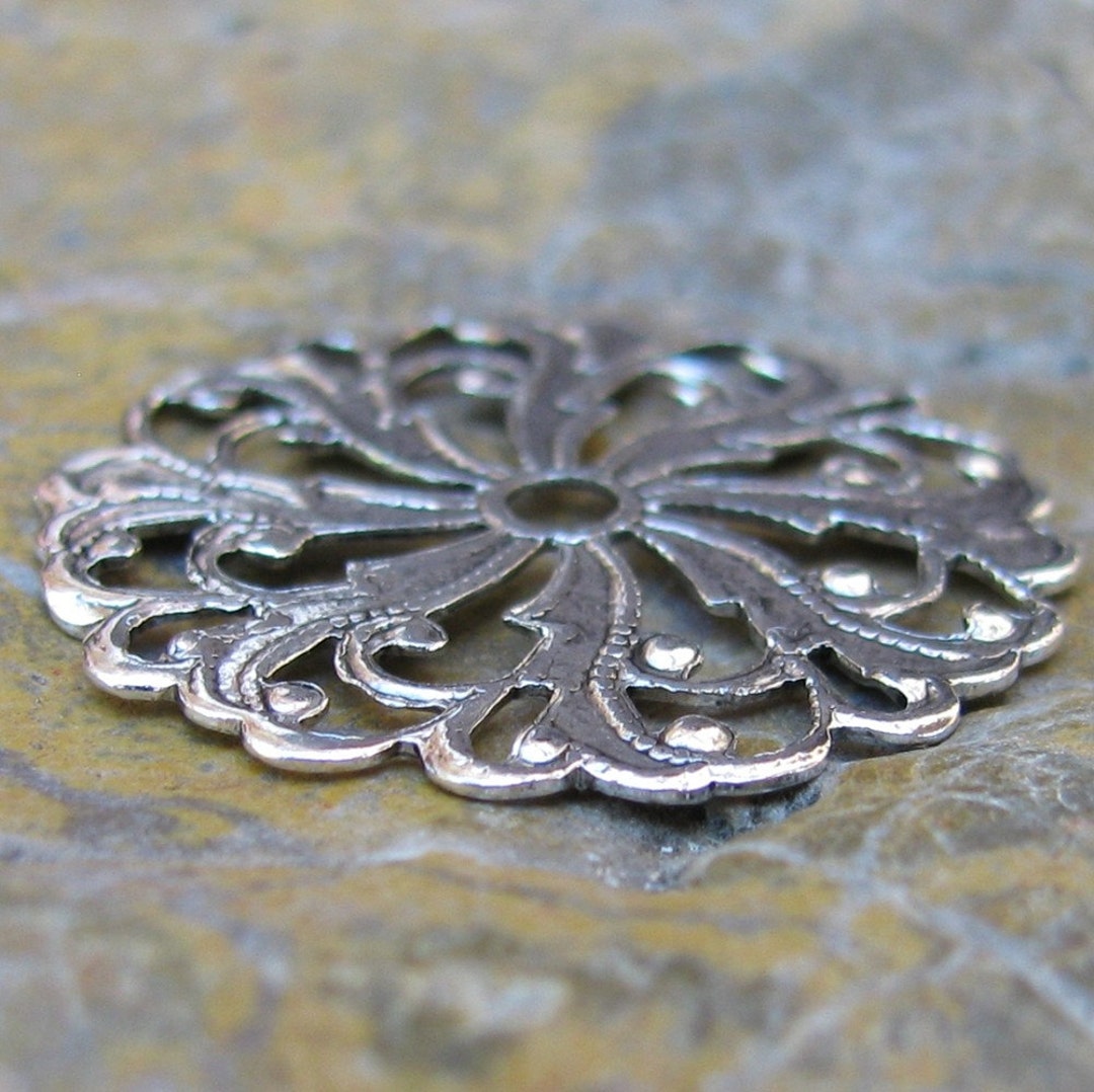 6 Antiqued Silver Brass Round Filigree Jewelry Findings 327 - Etsy
