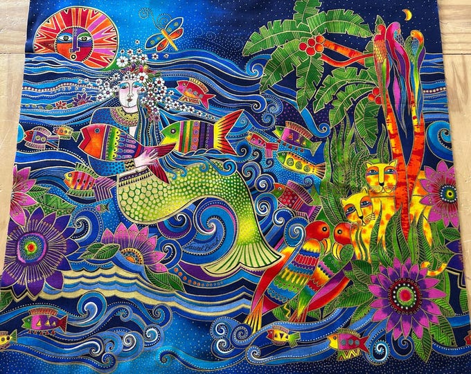 Laurel Burch Ocean Songs Fabric Panel: Mermaid, Fish, Cats - 23”x22” - Etsy