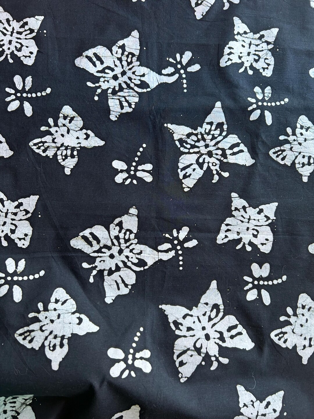 BATIK Fabric, Butterflies and Dragonflies, Rich Black Background, 1 ...