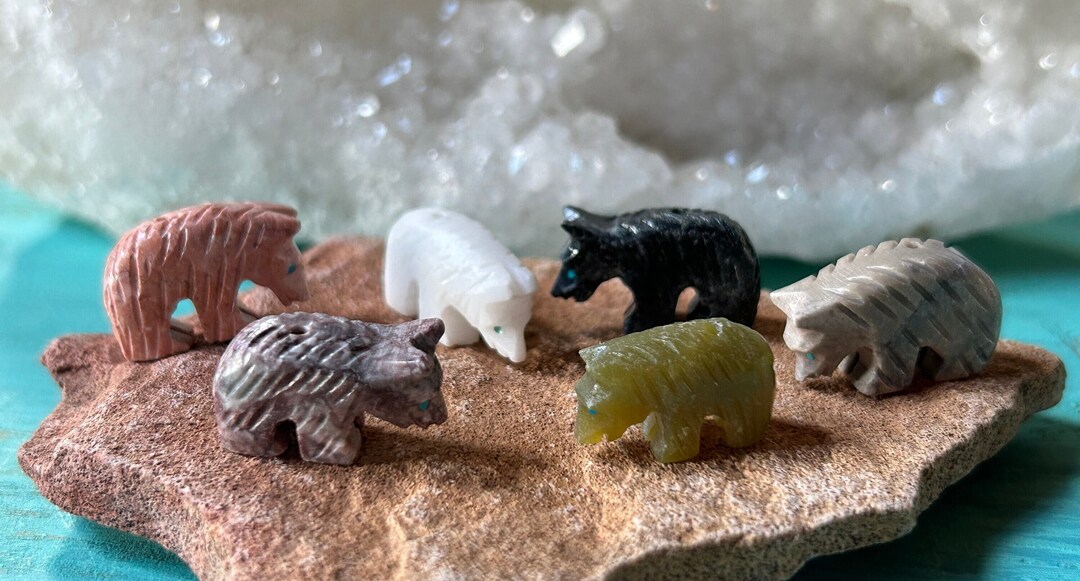 4 Carved Walking Bears, Natural Stone, Southwest Bears, Native American ...