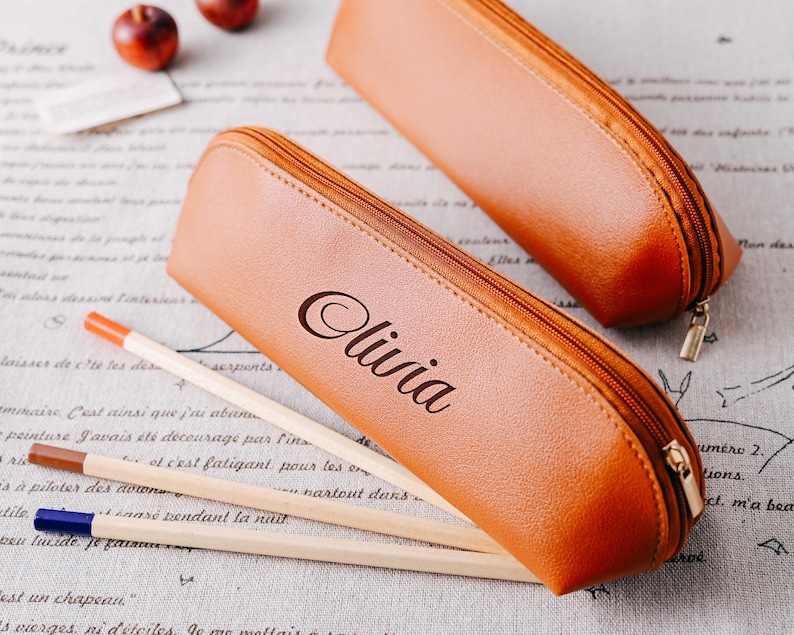 Personalized Name Pencil Case, Custom Engraved PU Leather Pencil Case ...