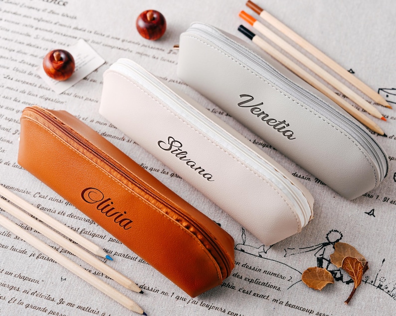 Personalized Name Pencil Case, Custom Engraved PU Leather Pencil Case ...