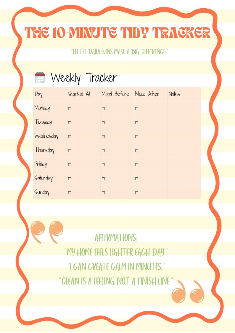 Daily Cleaning Checklist Printable | 10-minute Tidy Plan PDF ...