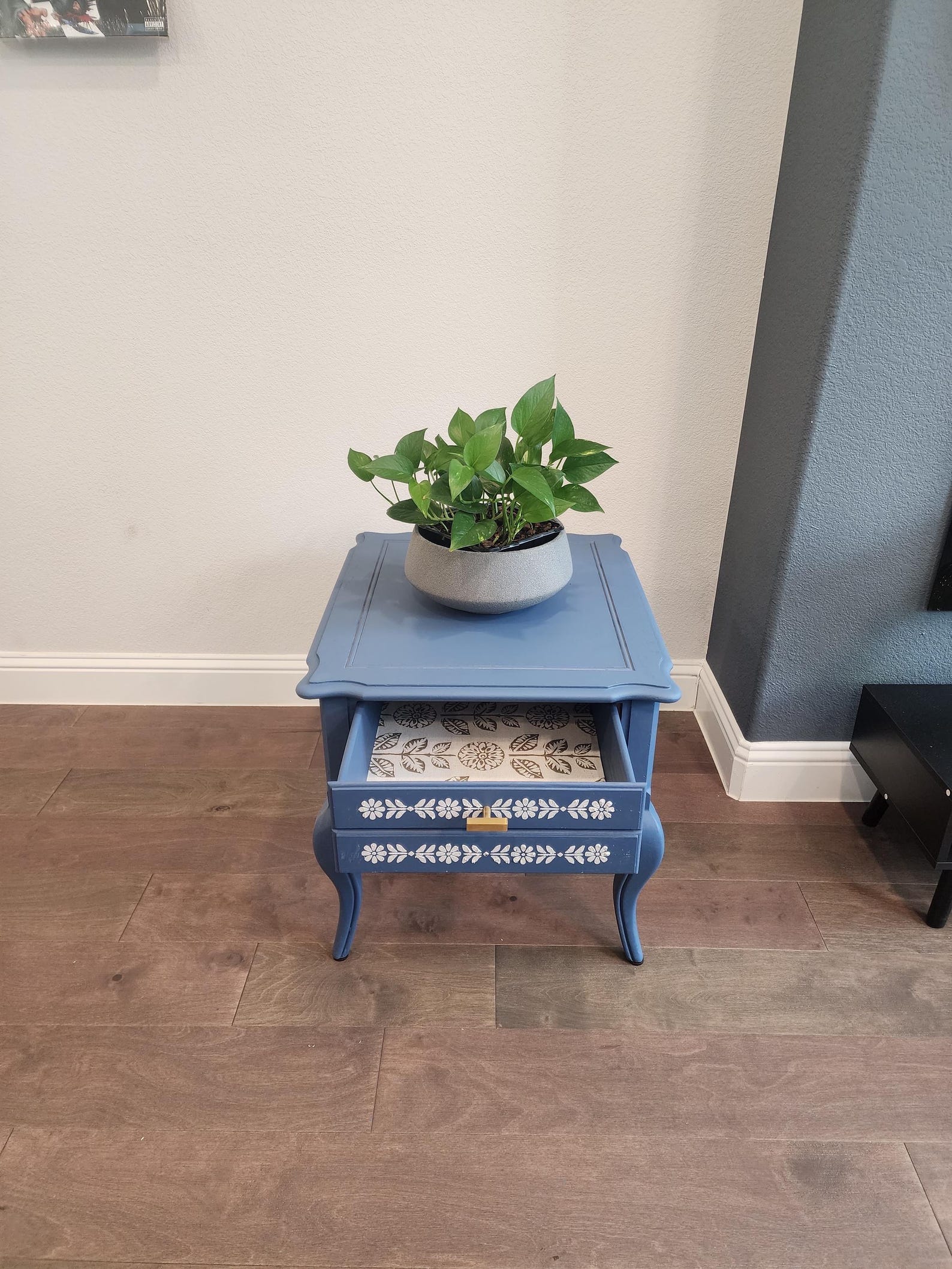 Hand-painted French Country Side Table – Grayish Blue Solid Wood With ...