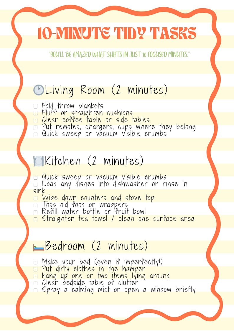 Daily Cleaning Checklist Printable | 10-minute Tidy Plan PDF ...