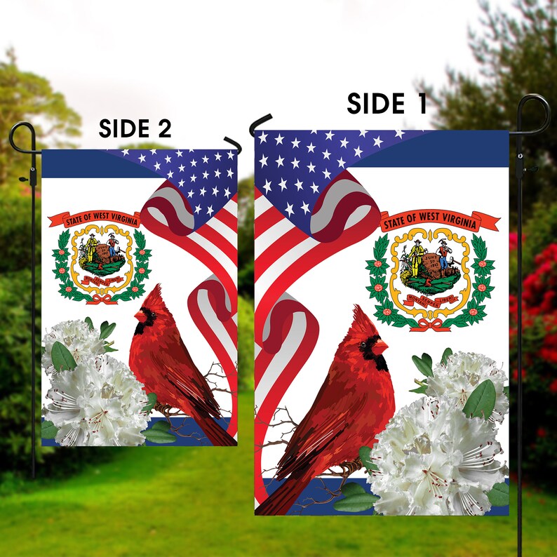 West Virginia Cardinal and Rhododendron Flower Flag, Decorative Flag ...