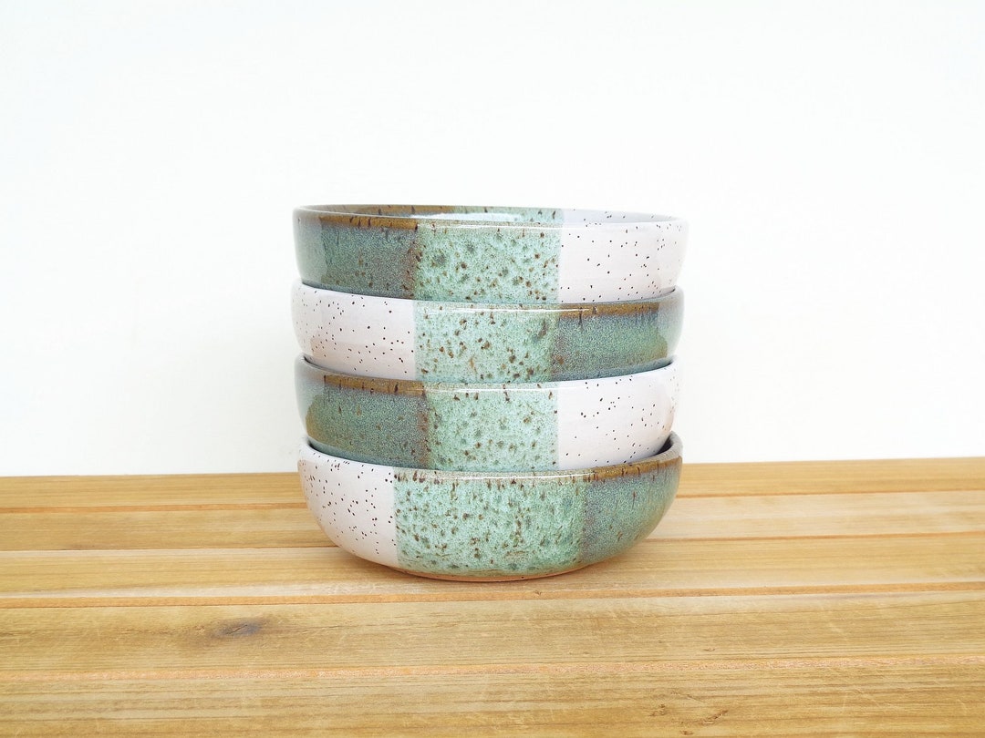 Prep Bowls, Stoneware Ceramic, Pottery Snack Bowls, Sea Mist and White ...