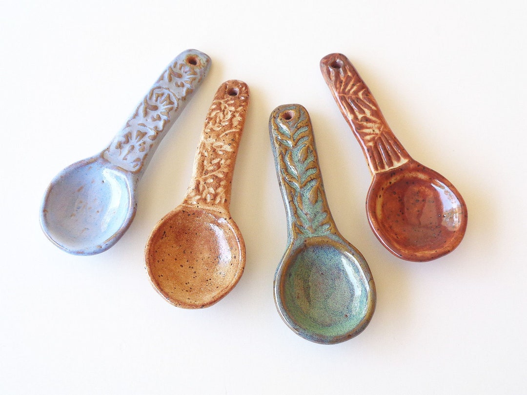 Ceramic Spoon Collection, Rustic Kitchen Spoons, Stoneware Clay Spoons ...