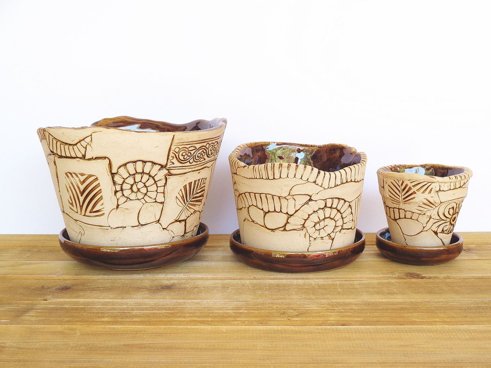 Mini Stoneware Planter Pots in Turkish Amber Glaze Handbuilt - Etsy