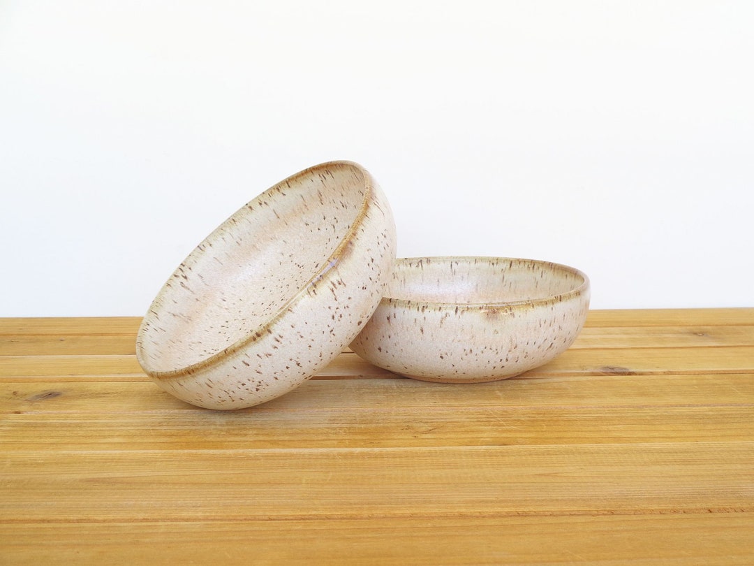 Rustic Pottery Soup Bowls in Satin Oatmeal Glaze, Stoneware Ceramic ...