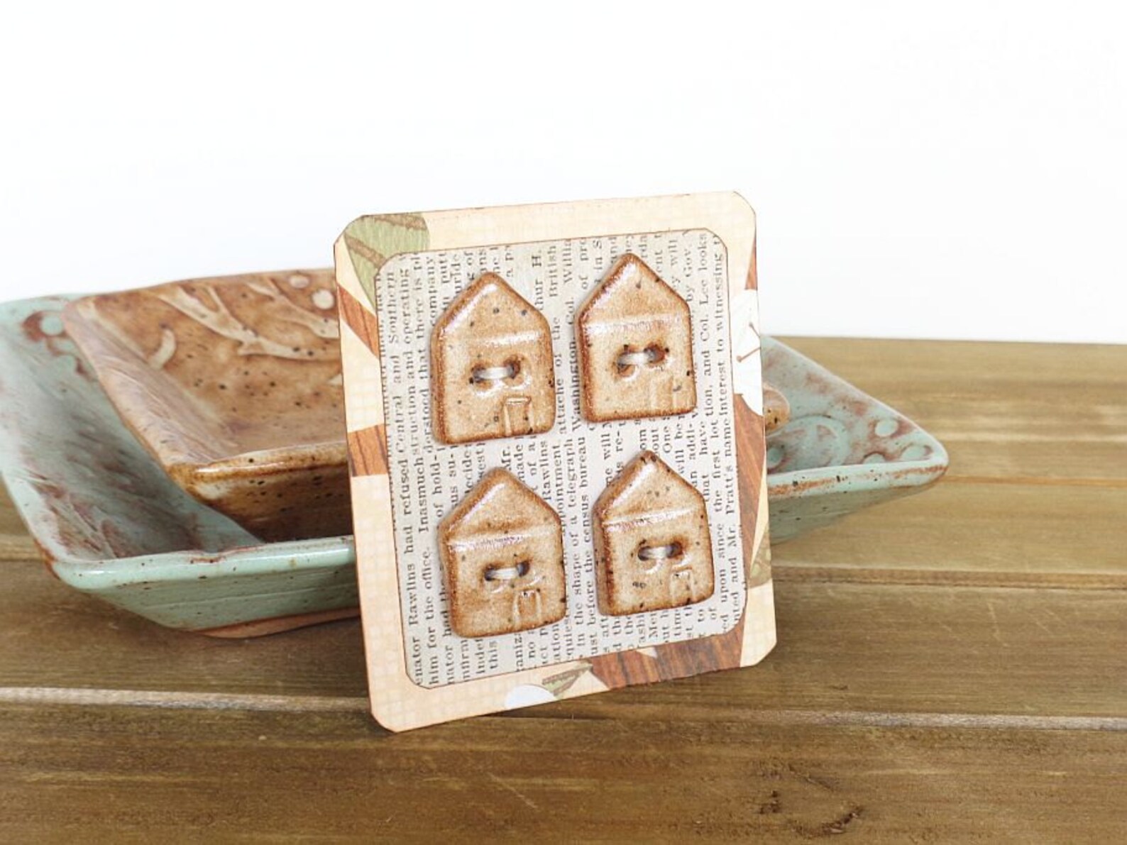 Ceramic House Buttons in Speckled Tan Glaze Set of 4 Rustic - Etsy