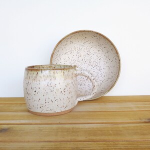 Ceramic Pottery Breakfast Set One Cup and One Bowl in Satin Oatmeal ...