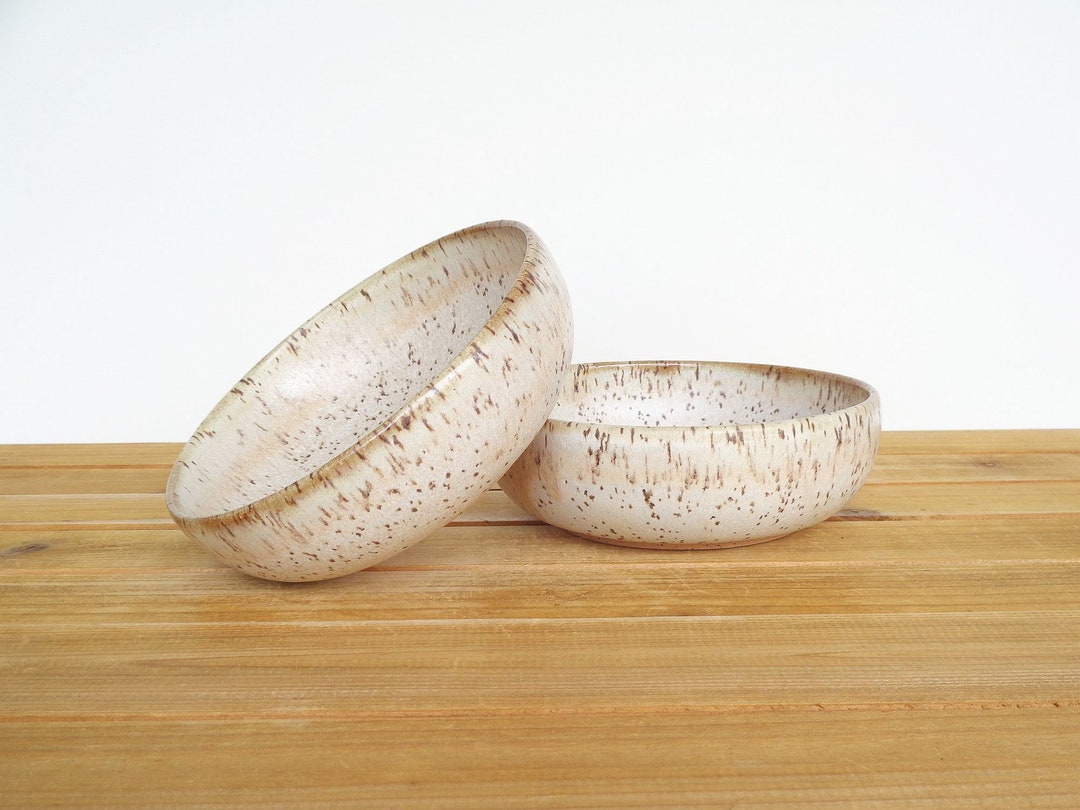 Rustic Pottery Soup Bowls in Satin Oatmeal Glaze, Stoneware Ceramic ...
