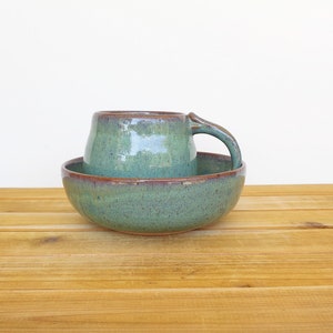 Ceramic Pottery Breakfast Set - One Mug and One Bowl in Sea Mist Glaze ...
