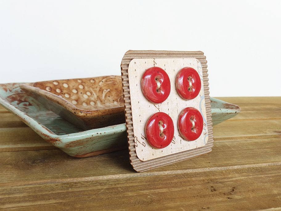 Round Stoneware Ceramic Buttons in Bright Shiny Red Glaze | Etsy