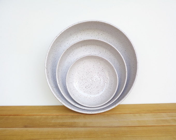 Stoneware Pottery Nesting Bowls in Glossy White Glaze, Ceramic, Rustic ...