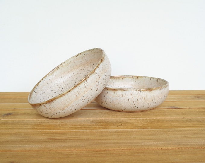 Rustic Pottery Soup Bowls in Satin Oatmeal Glaze, Stoneware Ceramic ...