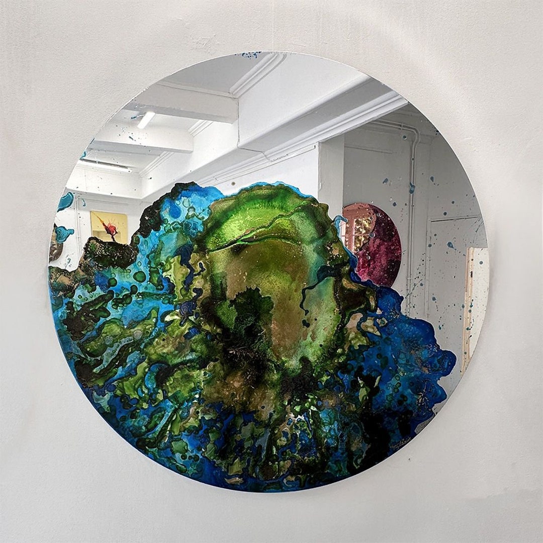 Epoxy Mirror Green and Blue Abstract Art Handmade Organic and Vibrant ...