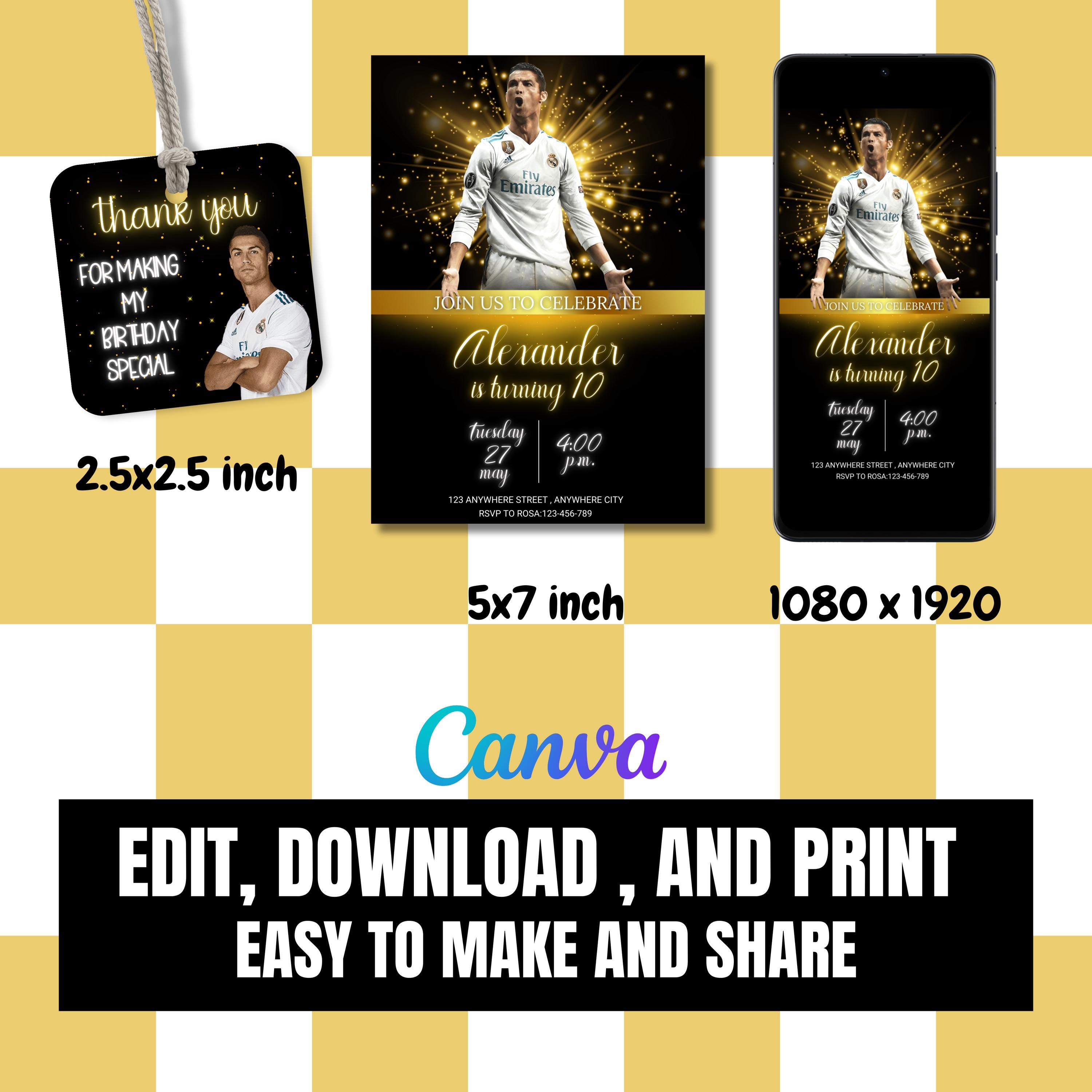 Cristiano Ronaldo Birthday Invitation, Birthday Card, CR7 Invitation ...