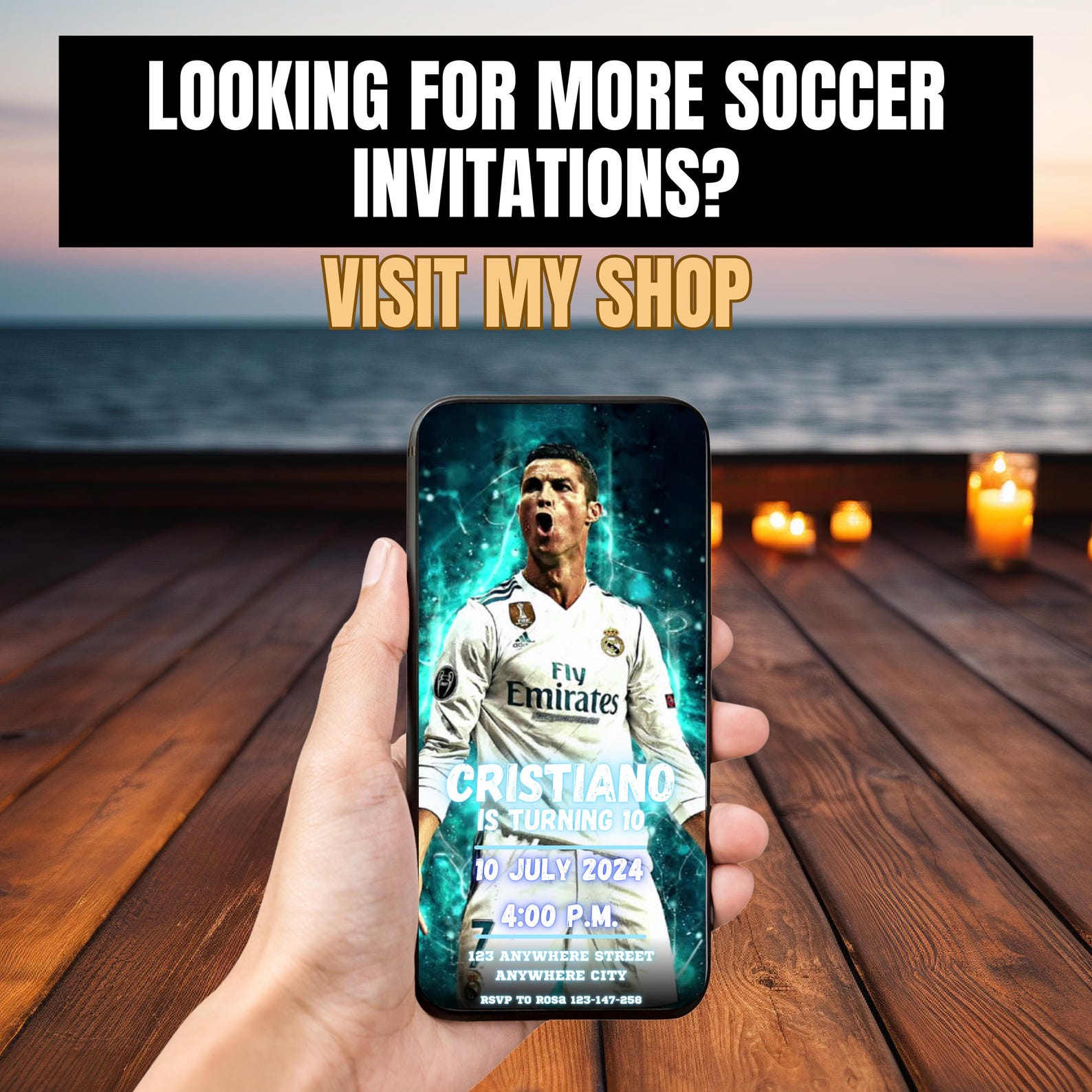 Football Invitation, Cristiano Ronaldo, Neymar, Messi, Birthday Card ...